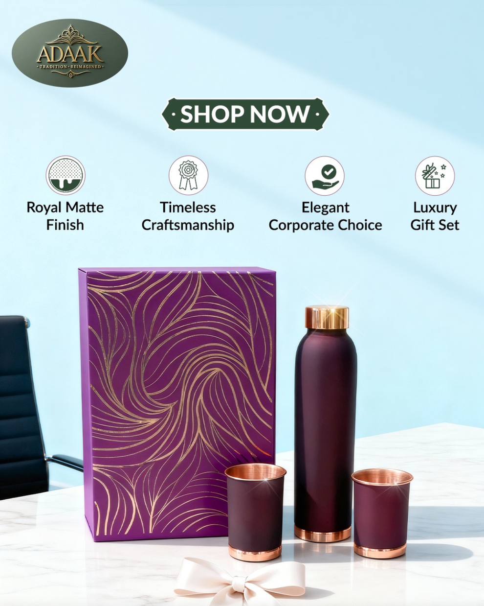 Buy Royale Copper Bottle & Glass Set Online – Pure Copper Drinkware – ADAAK